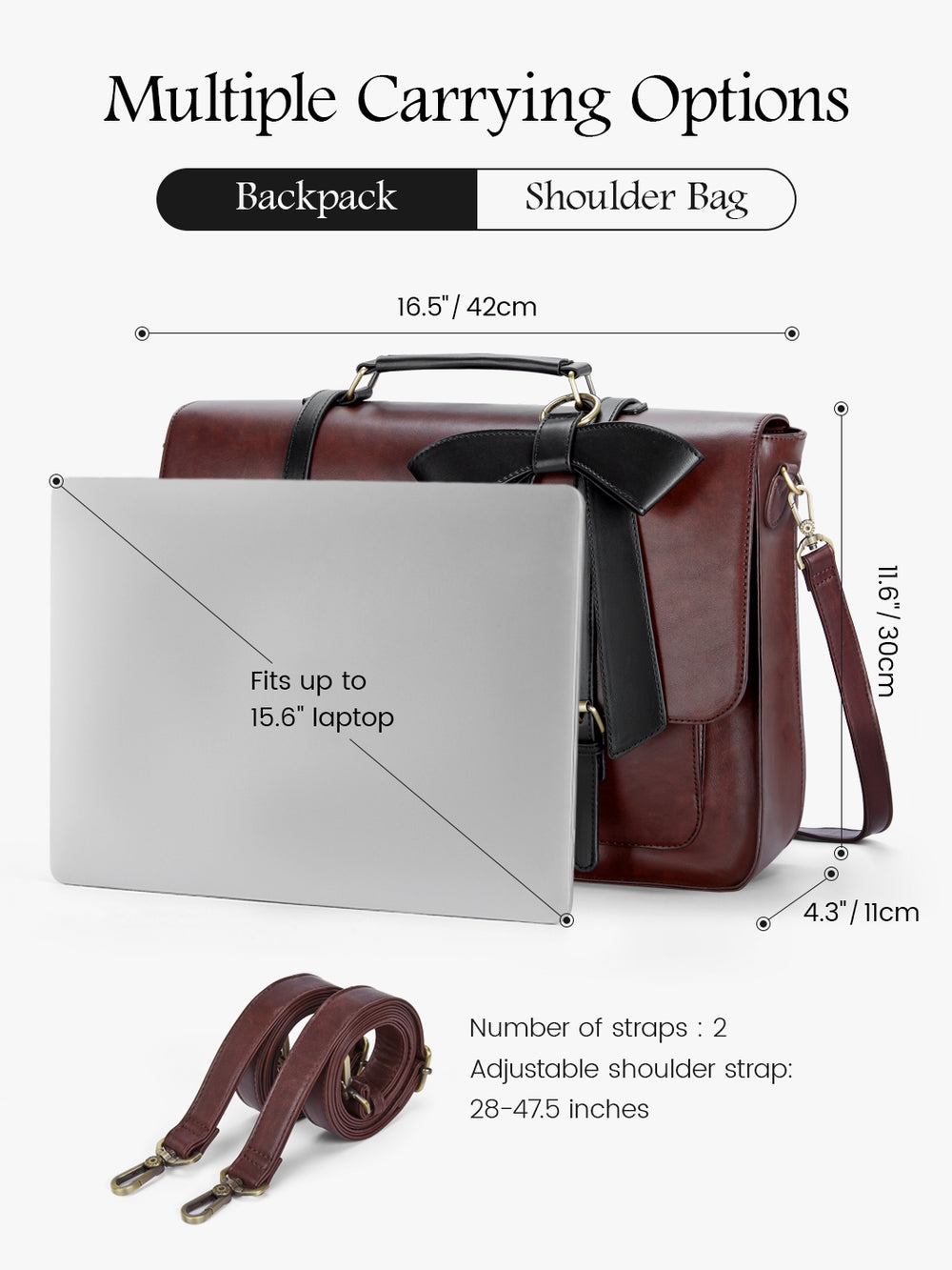 Ecosusi Vintage Leather Backpack & Laptop Bag | Classic Bow Briefcase